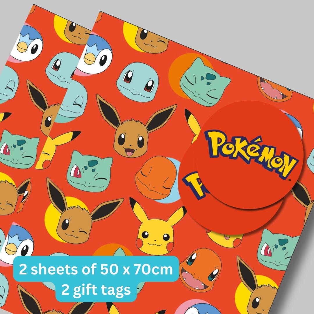Pokemon Red Birthday Wrapping Paper 2 Sheets and 2 Tags Gift Wrap ...