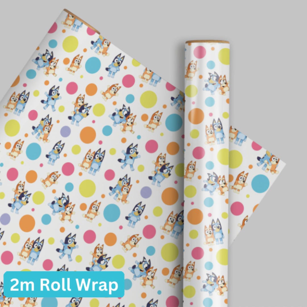 Bluey and Bingo Birthday Wrapping Paper 2m Roll Gift Wrap Sustainably ...