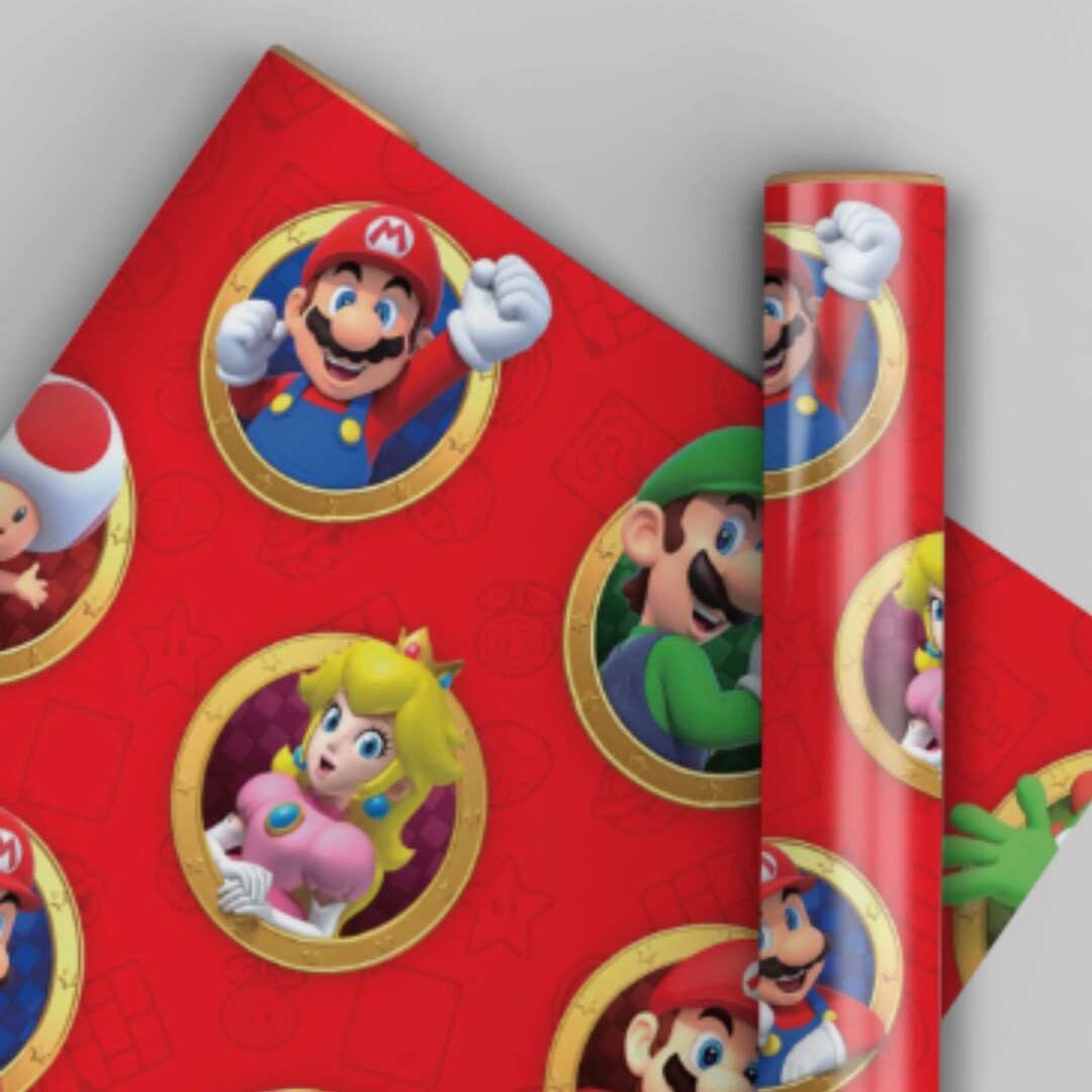 Super Mario Birthday Wrapping Paper 4m Roll Gift Wrap Sustainably ...