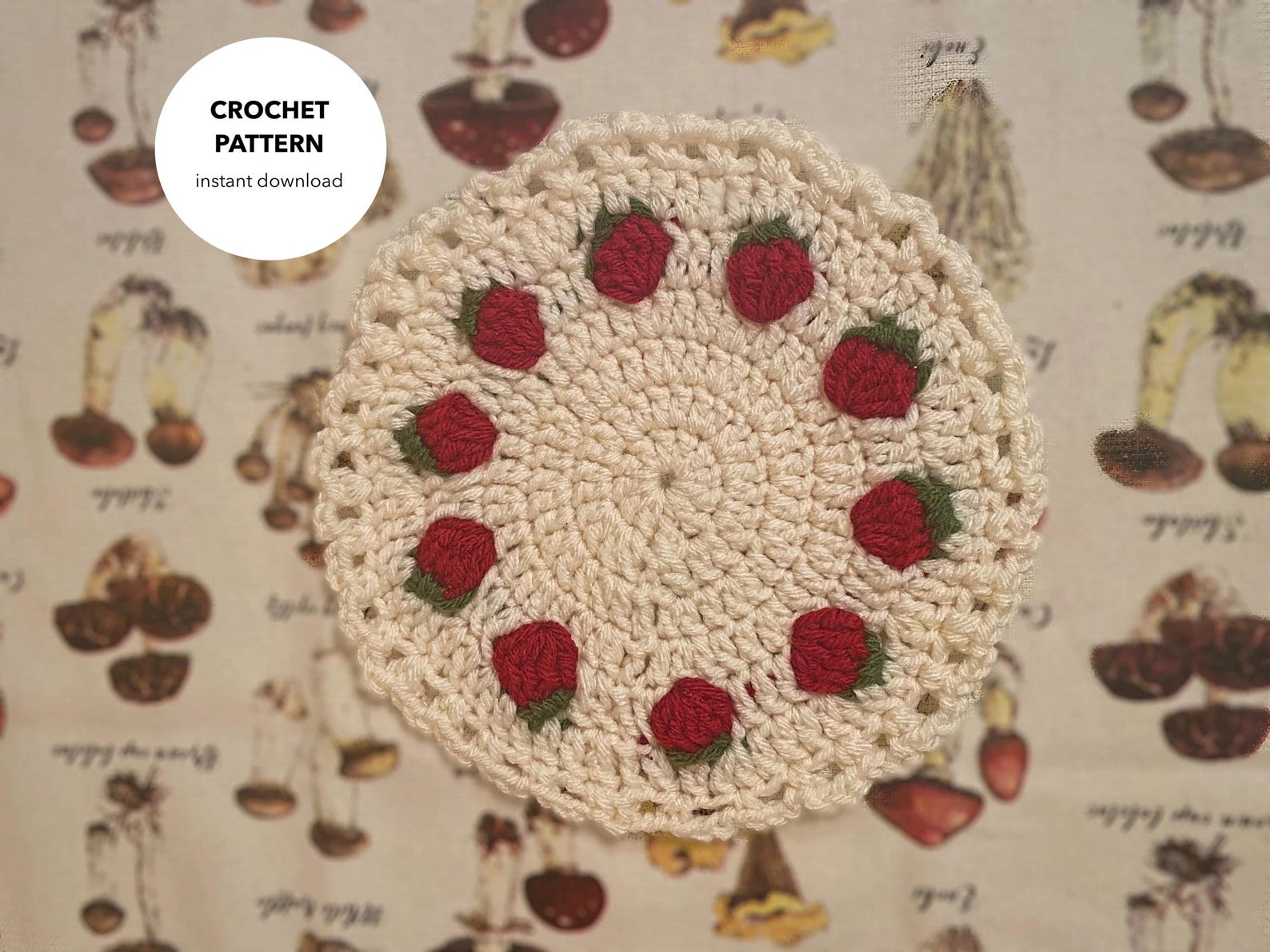 CROCHET PATTERN - Easy Dainty Strawberry Coaster Crochet Pattern Lace ...