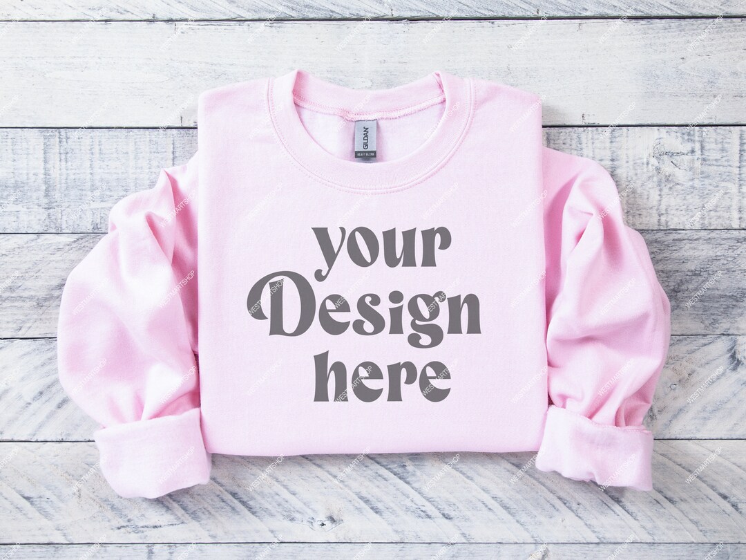 Gildan 18000 Flat Lay Mockup, Light Pink Clean Flat Lay Sweatshirt ...
