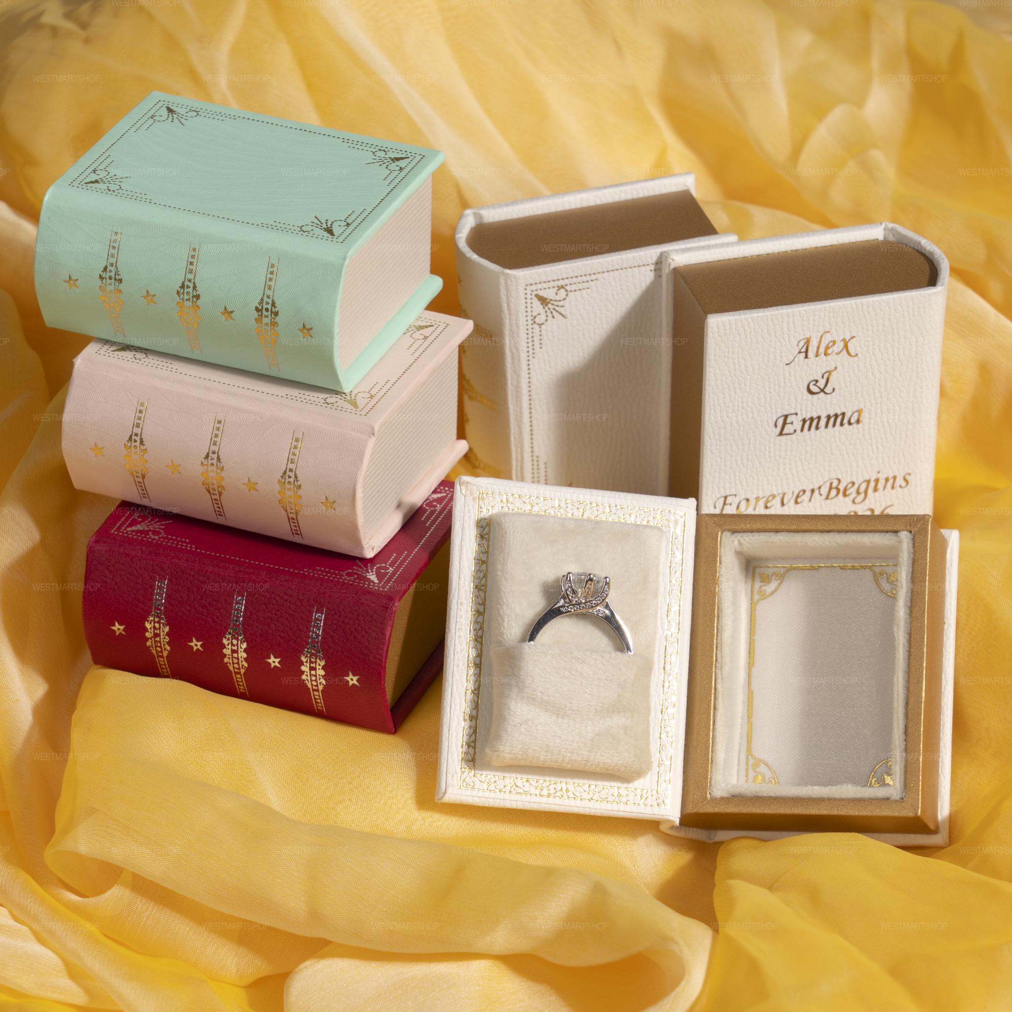 Proposal Mini Book Ring Box, Personalized Engraved Jewelry – Wedding ...