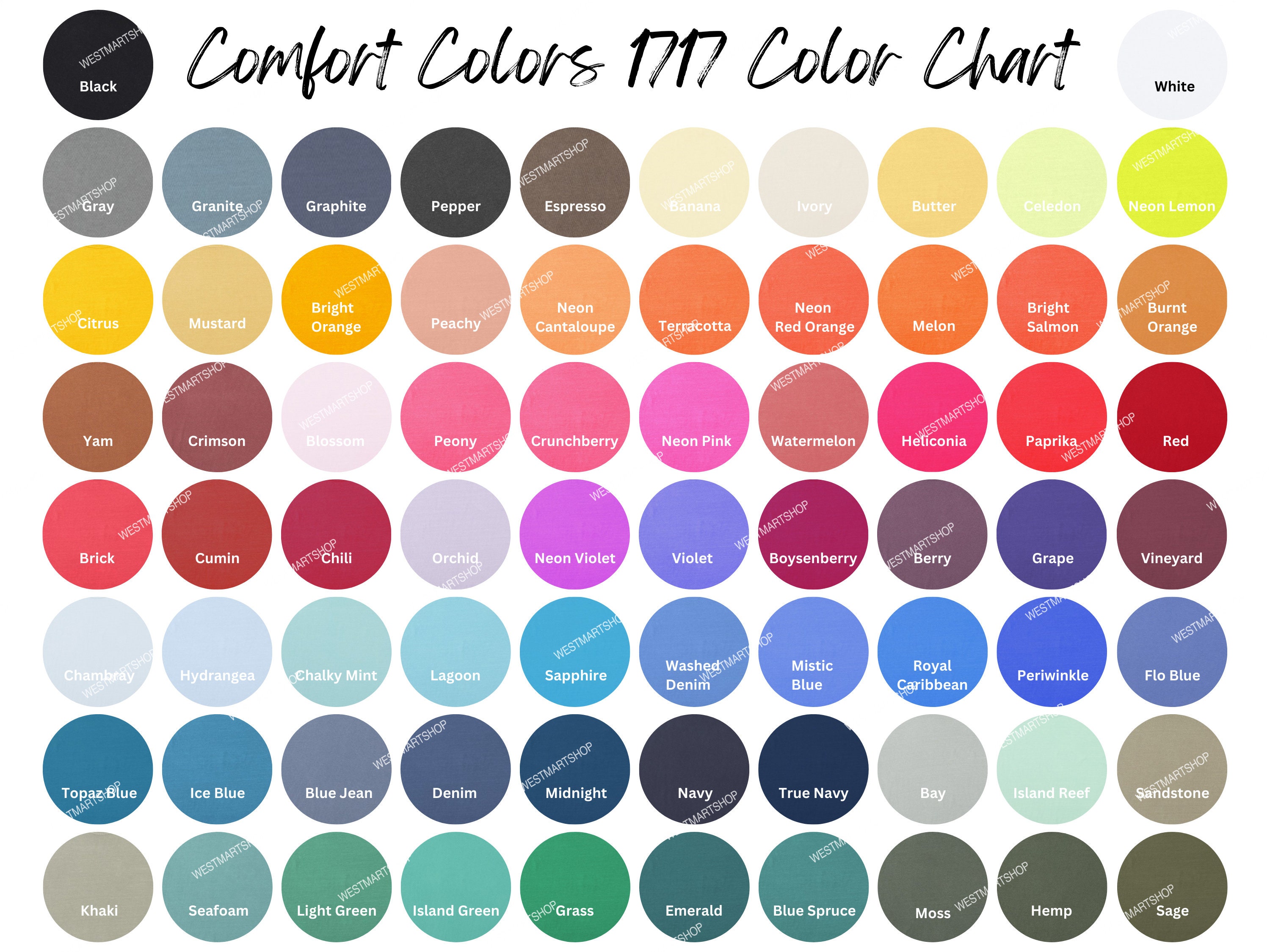 Comfort Colors 1717 Color Chart, 1717 PNG Color Chart, Editable Canva ...