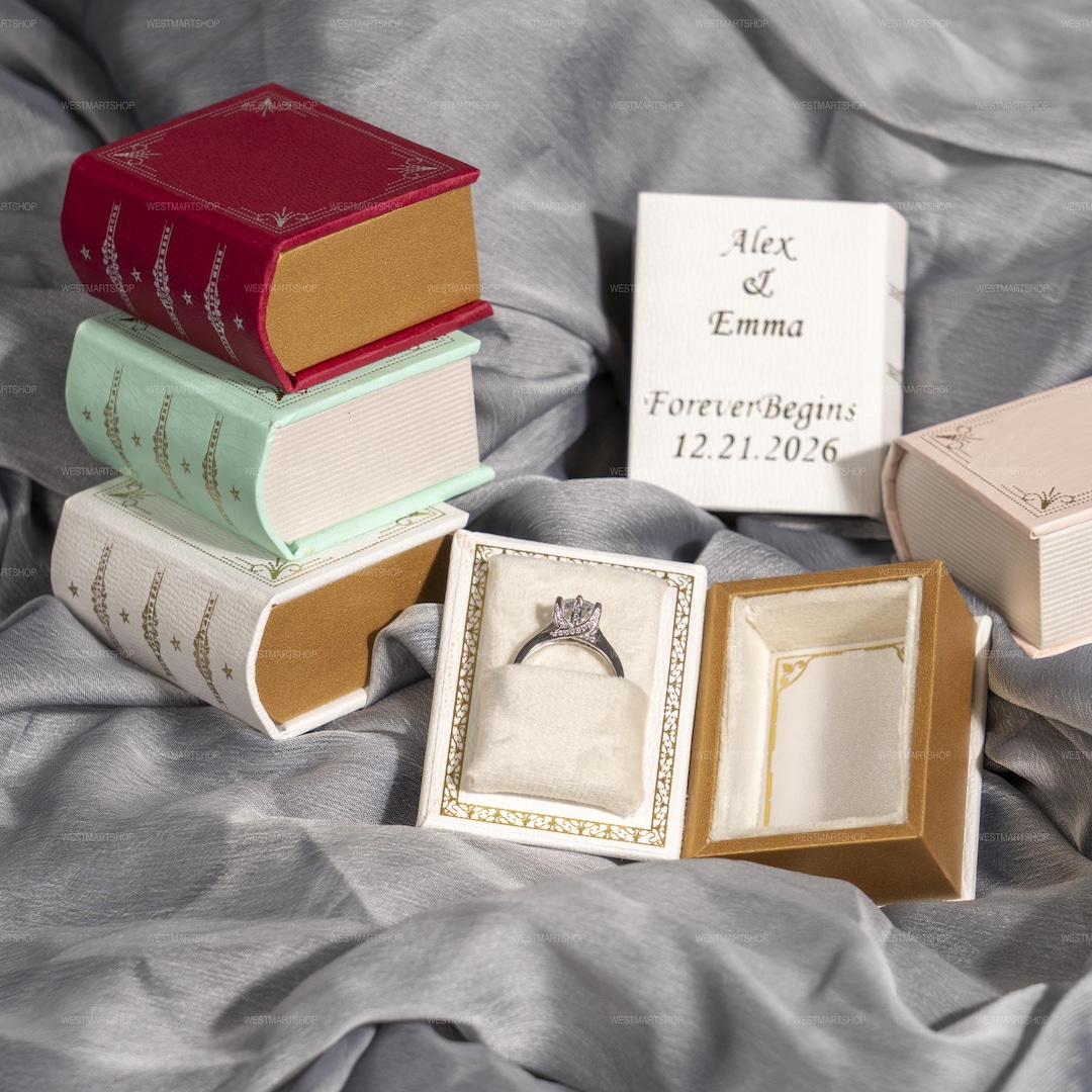 Personalized Mini Book Ring Box for Engagement Proposal – Engraved ...