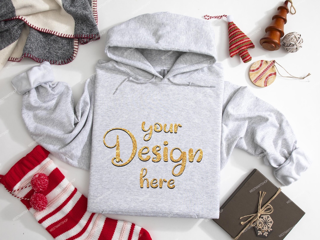 Christmas Gildan 18500 Ash Hoodie Mockup, Christmas Ash Hoodie Mockup ...