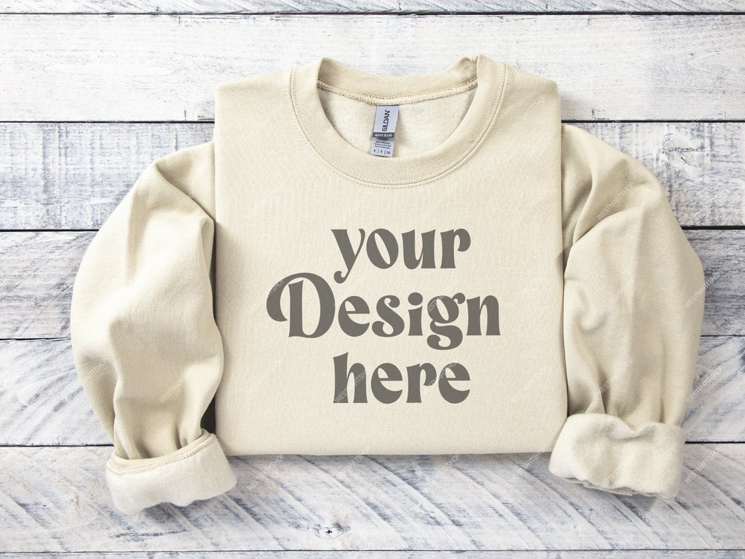 Gildan 18000 Flat Lay Mockup, Sand Clean Flat Lay Sweatshirt Sleeve ...