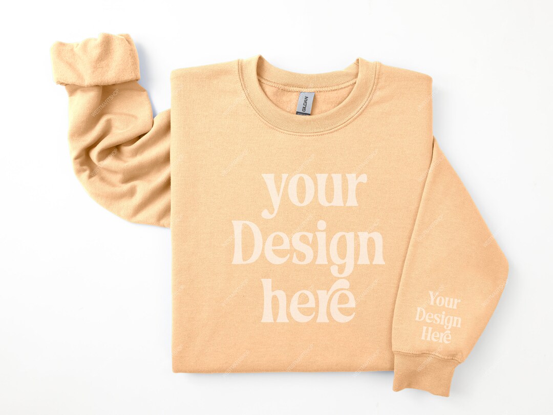 Gildan 18000 Old Gold Sleeve Sweatshirt Mockup, Old Gold Flat Lay ...