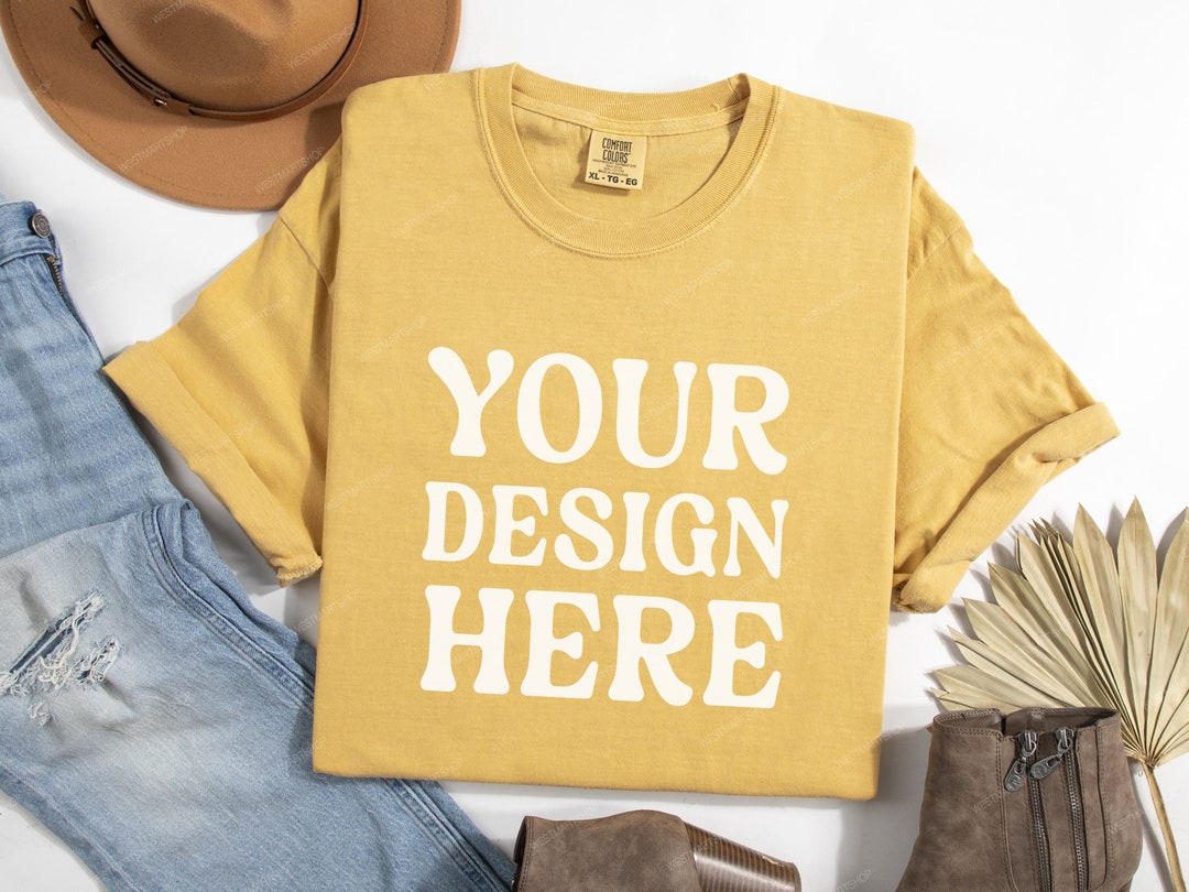 Comfort Colors 1717 Mustard Mockup, Comfort Colors Flat Lay Mockup, CC ...