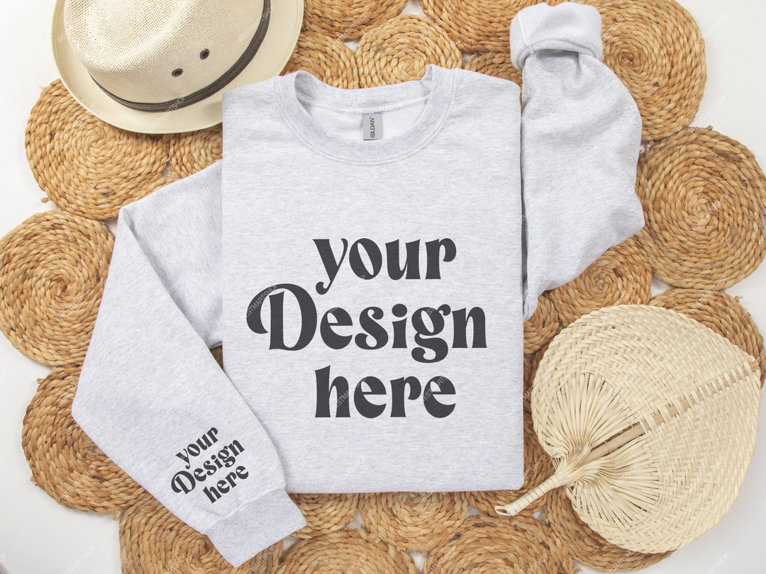 Gildan 18000 Sleeve Ash Sweatshirt Mockup, Ash Grey Clean Flat Lay ...