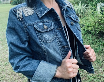 EMBELISHED RHINESTONE Stretchy Jean Jacket - Etsy