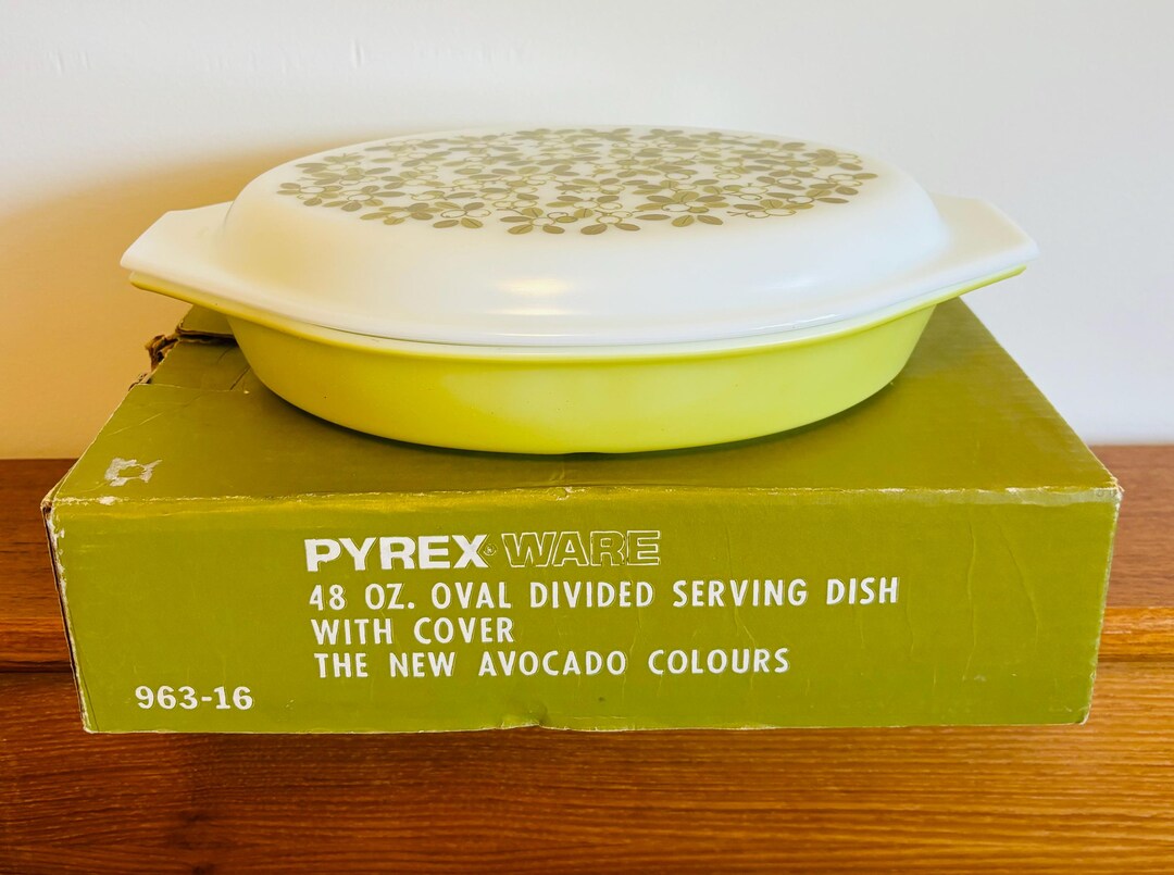 Pyrex 48 Oz. Oval Divided Serving Dish the New Avocado Colours in Box ...