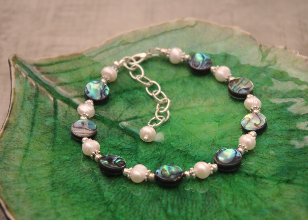 Pearl and Abalone Bracelet - Abalone Shell Bracelet, Cultured Pearl ...