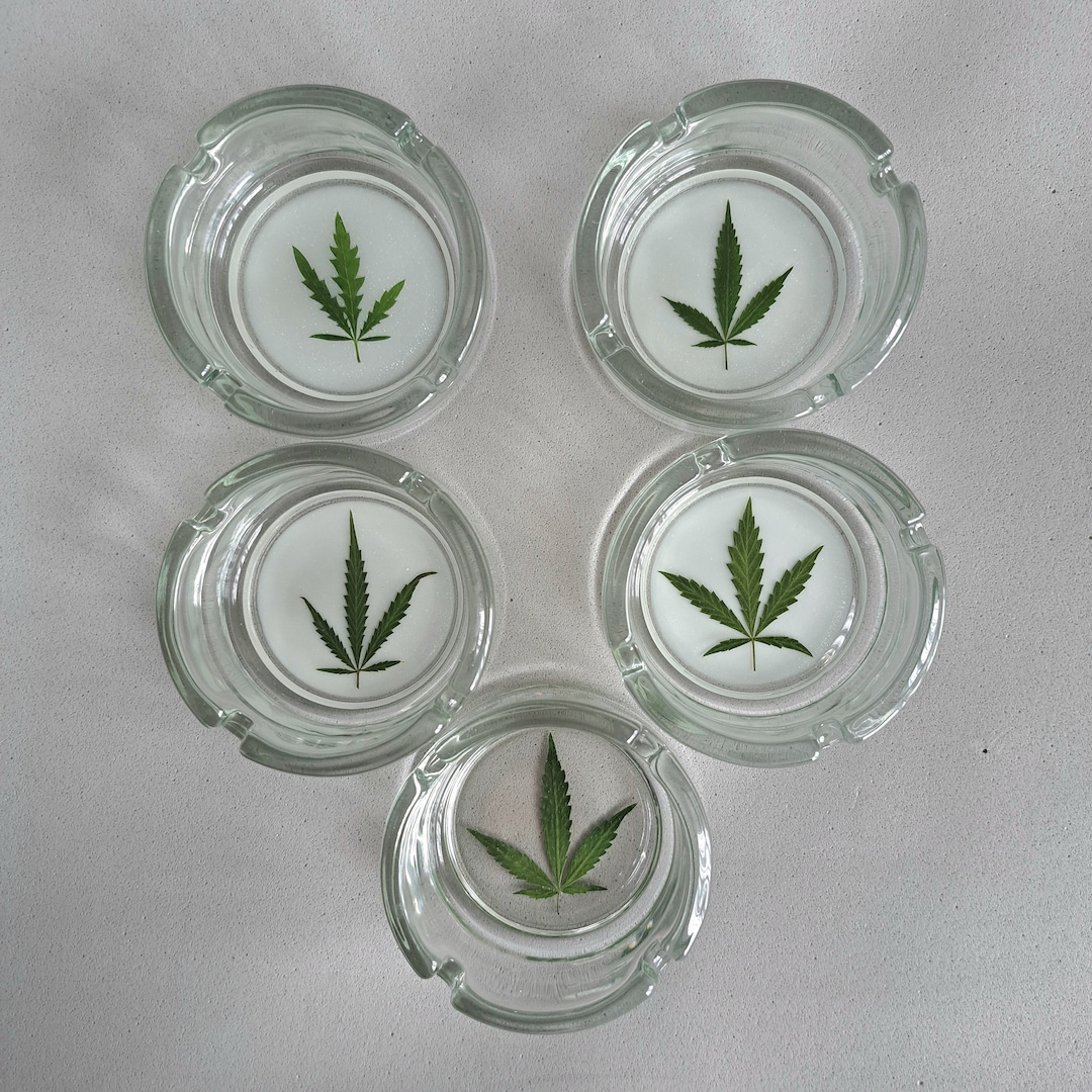 Small Glass Ashtray Customized With a Real Cannabis Leaf - Etsy
