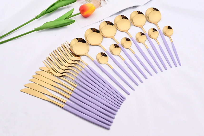 24pcs Purple Utensil Set, Purple Kitchen Accessories, Purple Spoon Fork ...