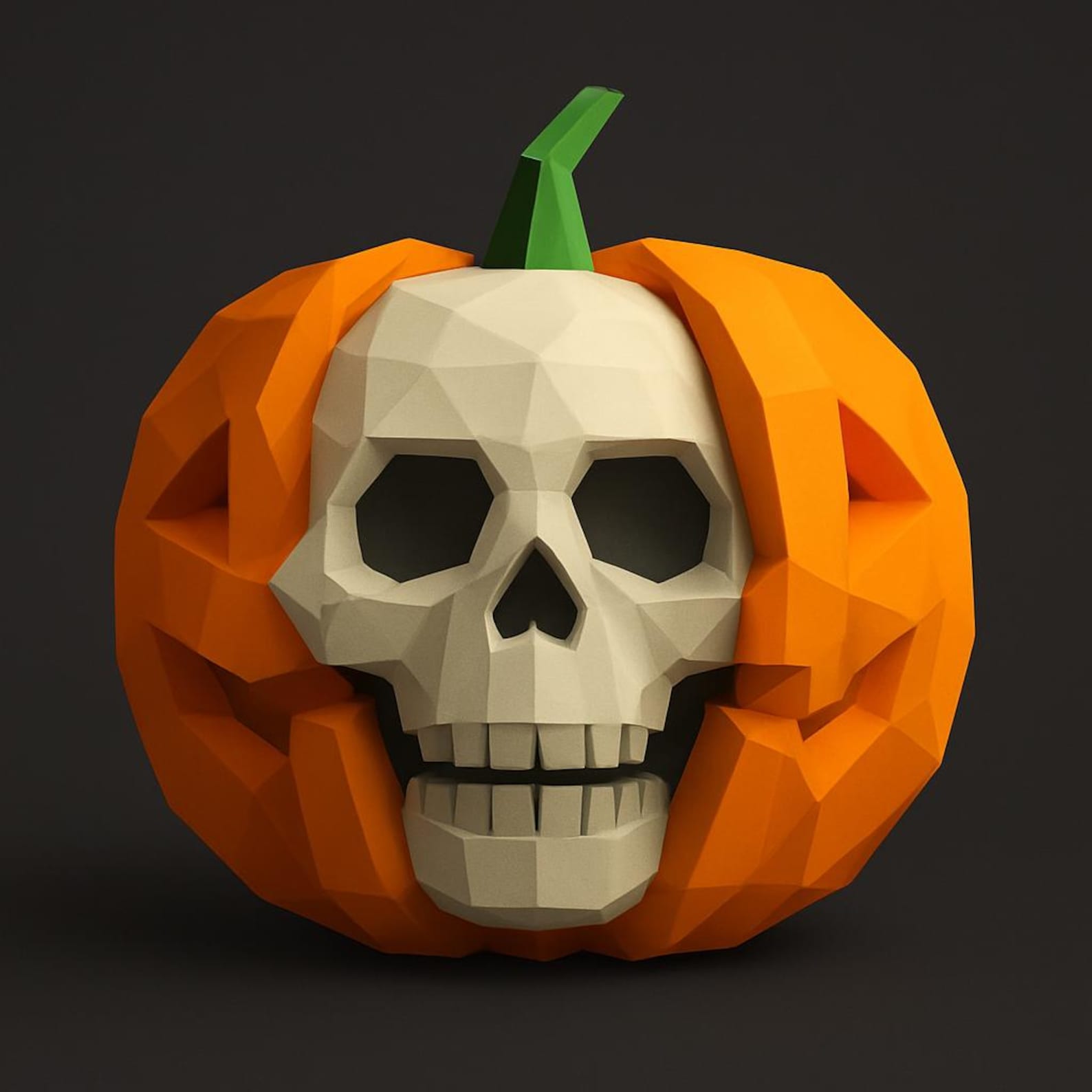 Low Poly Pumpkin Skull Print: Halloween Polygon Art (digital Download ...