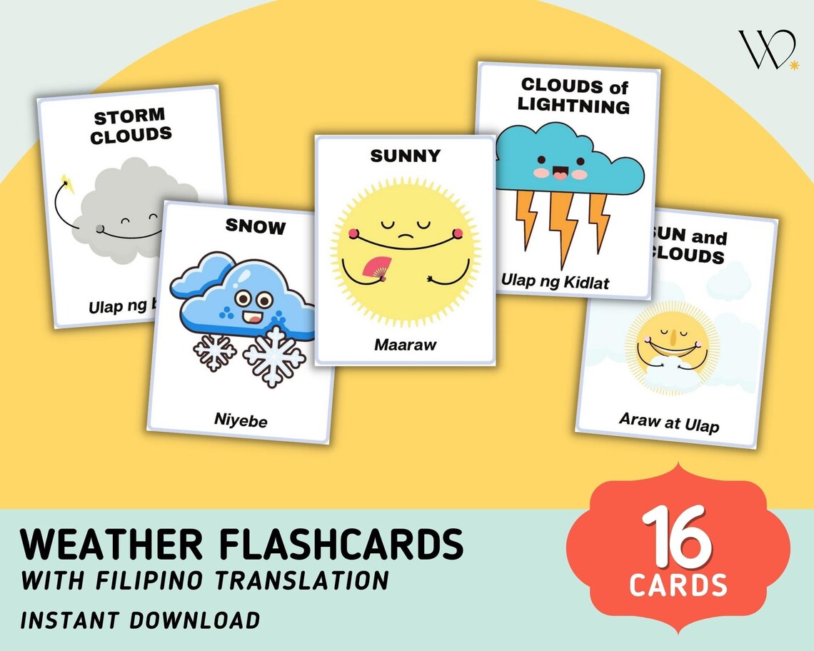 Weather Flashcards (16 Cards) - Filipino Translation Flashcards ...
