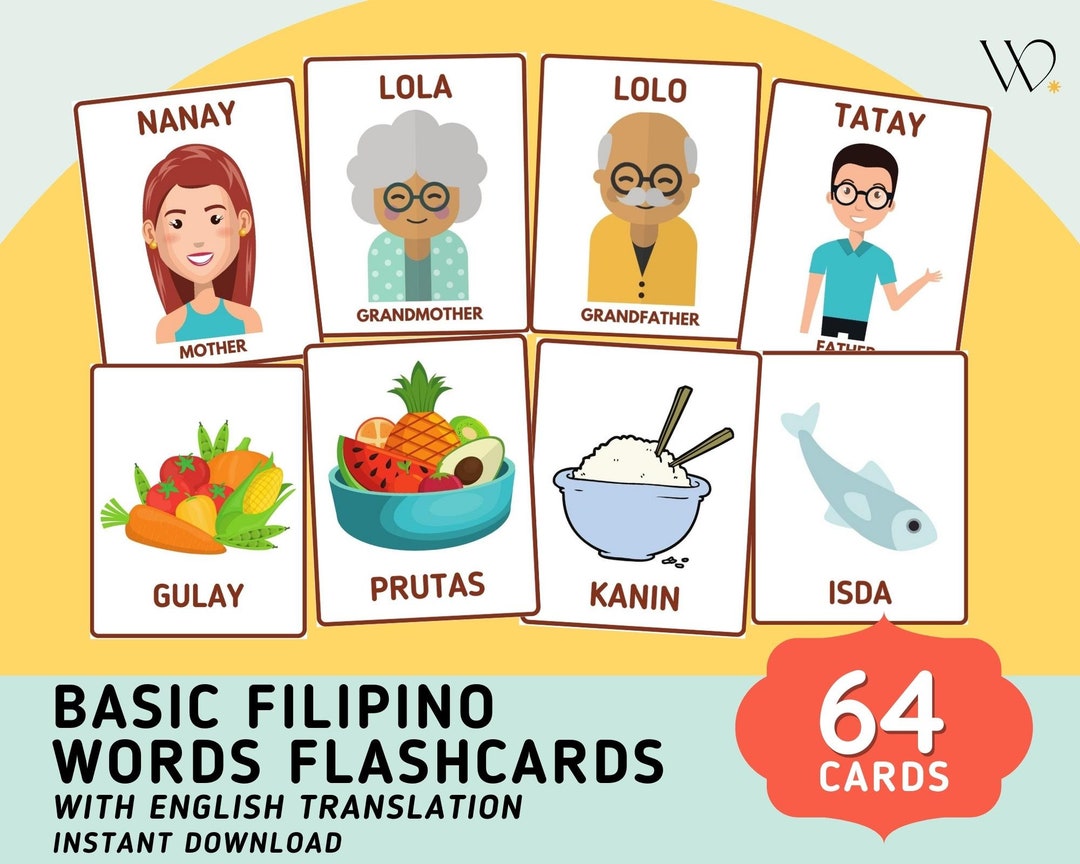 Basic Filipino Words 64 Cards Flashcards Tagalog Flashcards With ...