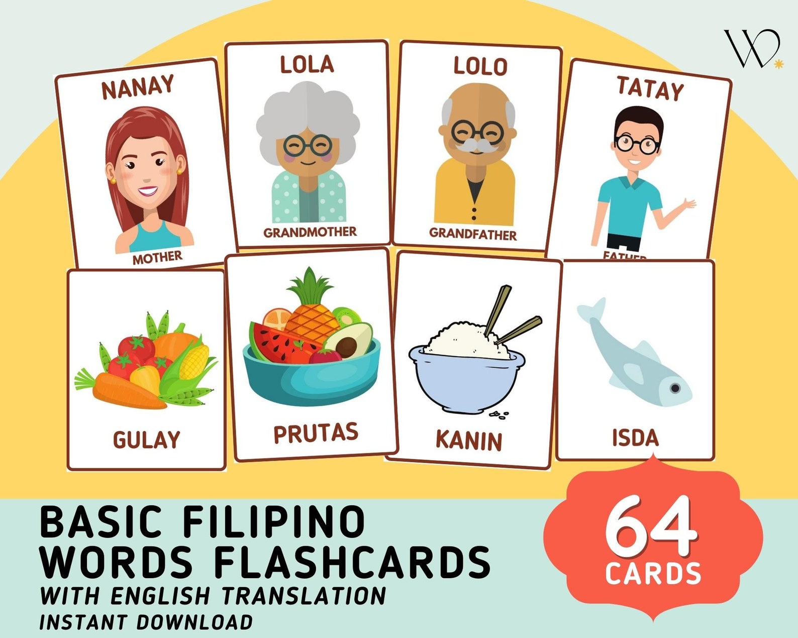 Basic Filipino Words 64 Cards Flashcards Tagalog - Etsy