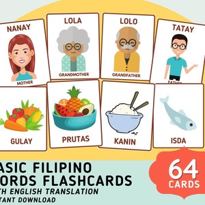Basic Filipino Words 64 Cards Flashcards Tagalog - Etsy