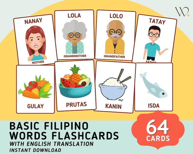 Basic Filipino Words 64 Cards Flashcards Tagalog - Etsy UK