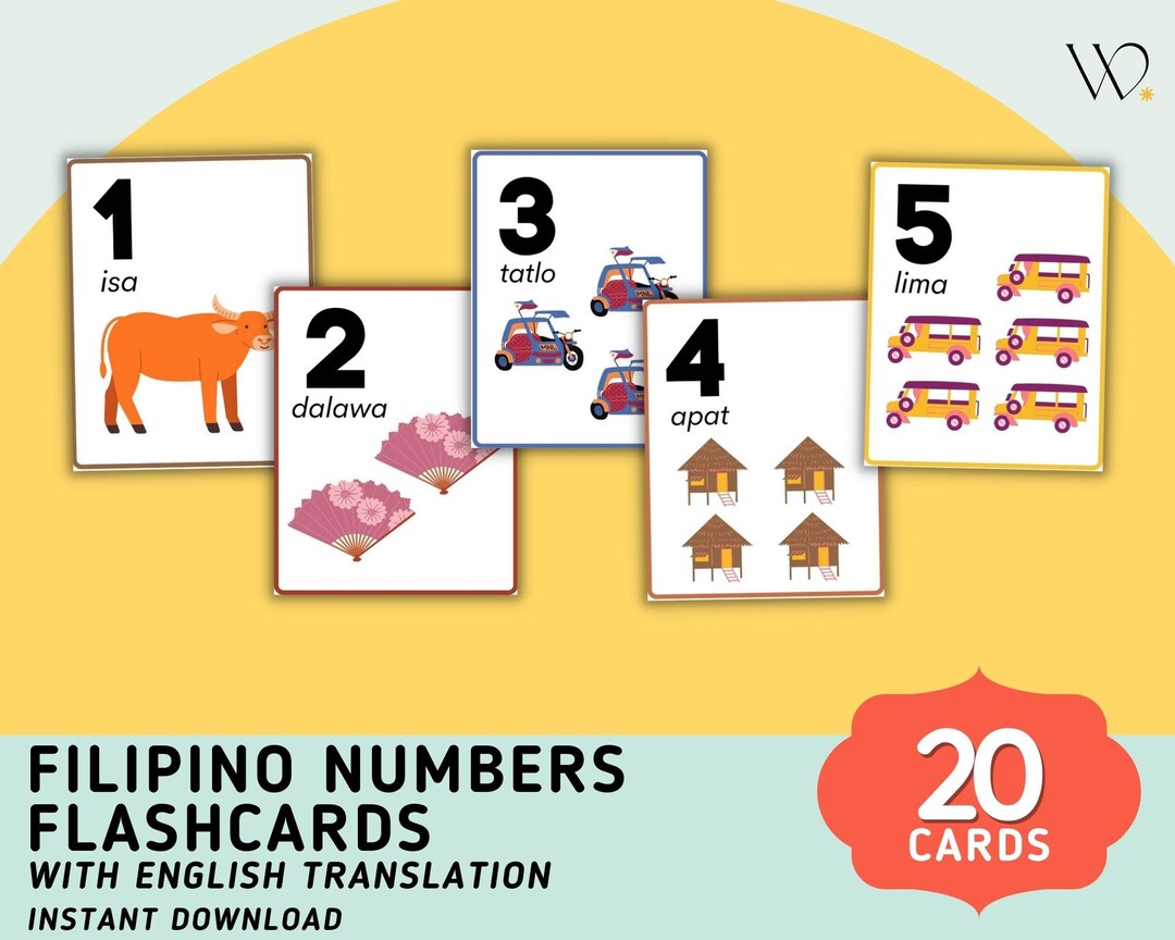 Numbers 20 Cards Flashcards Tagalog Flashcards With English Translation ...