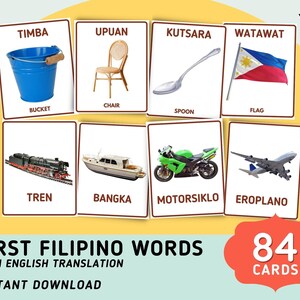 First Filipino Words 84 Cards Flashcards Tagalog Flashcards With ...