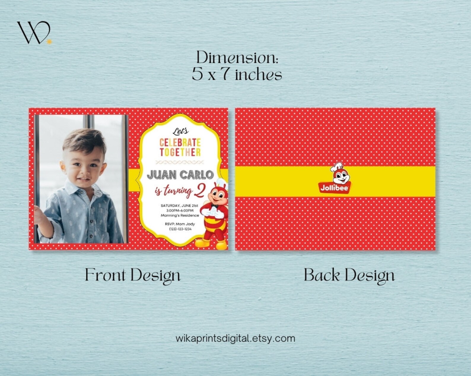 Jollibee Birthday Party With Photo Personalized Kids Invitation ...