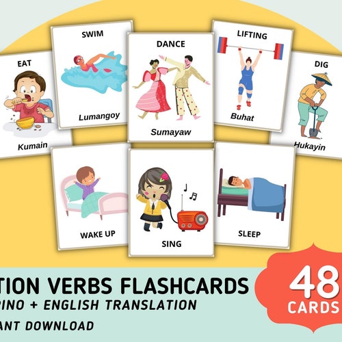 Ilocano Action Verbs Flashcards 48 Cards With English - Etsy