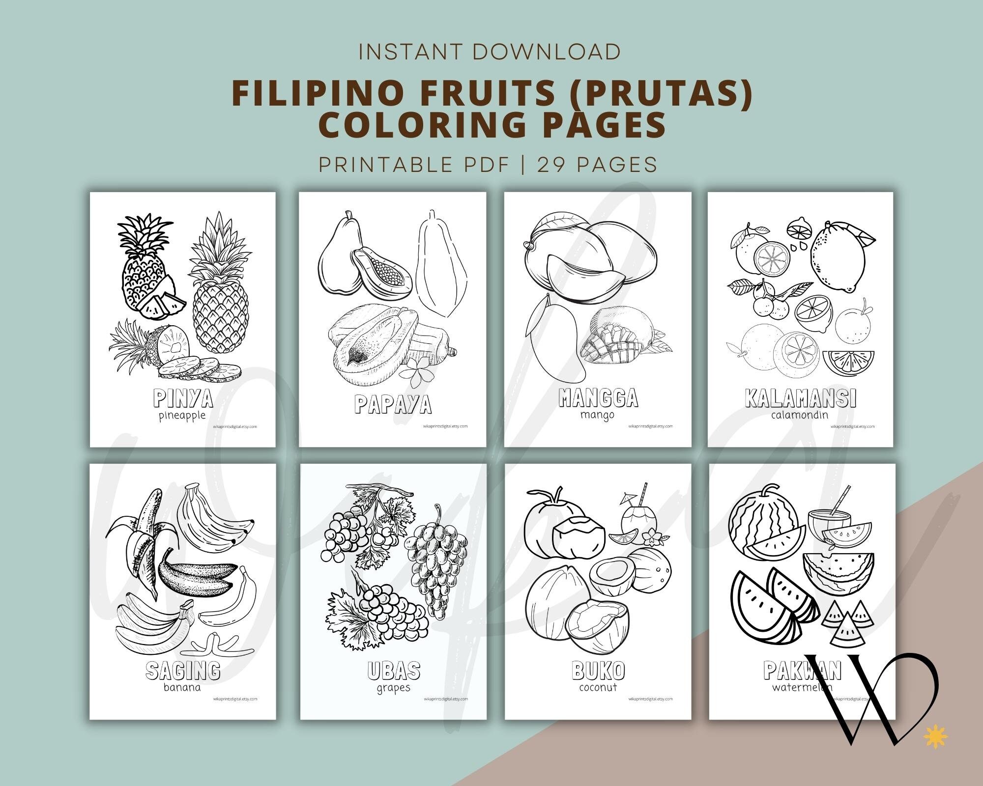 Fruits Coloring Pages (29 Pages) in Tagalog | Filipino Coloring Pages ...