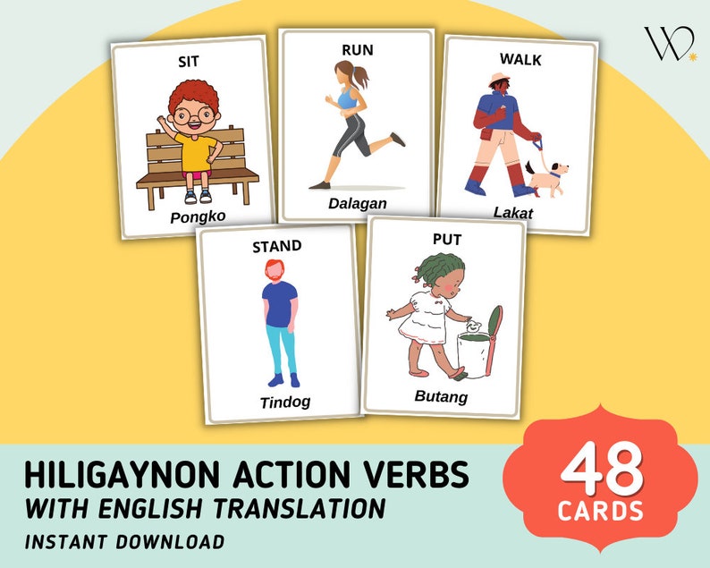 Hiligaynon Action Verbs Flashcards (48 Cards) With English Translation ...