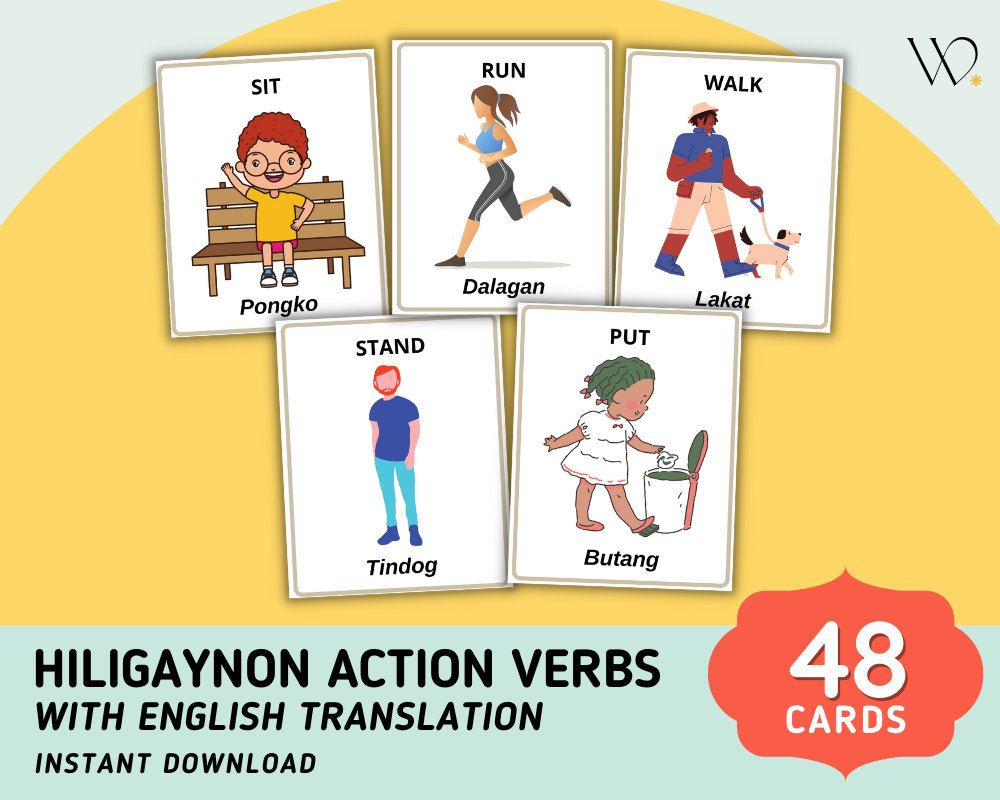 Hiligaynon Action Verbs Flashcards (48 Cards) With English Translation ...