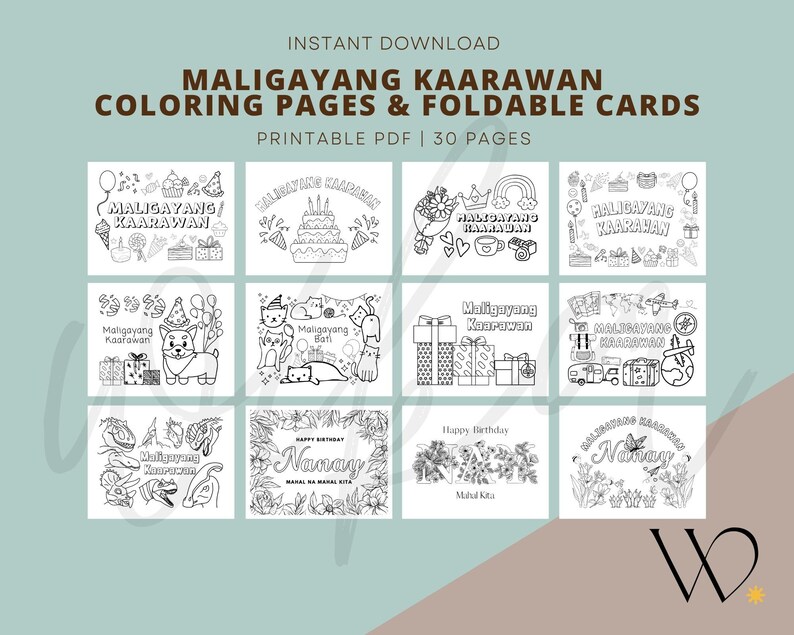 Happy Birthday Coloring Cards Printable | 30 Printable PDF | Maligayang ...