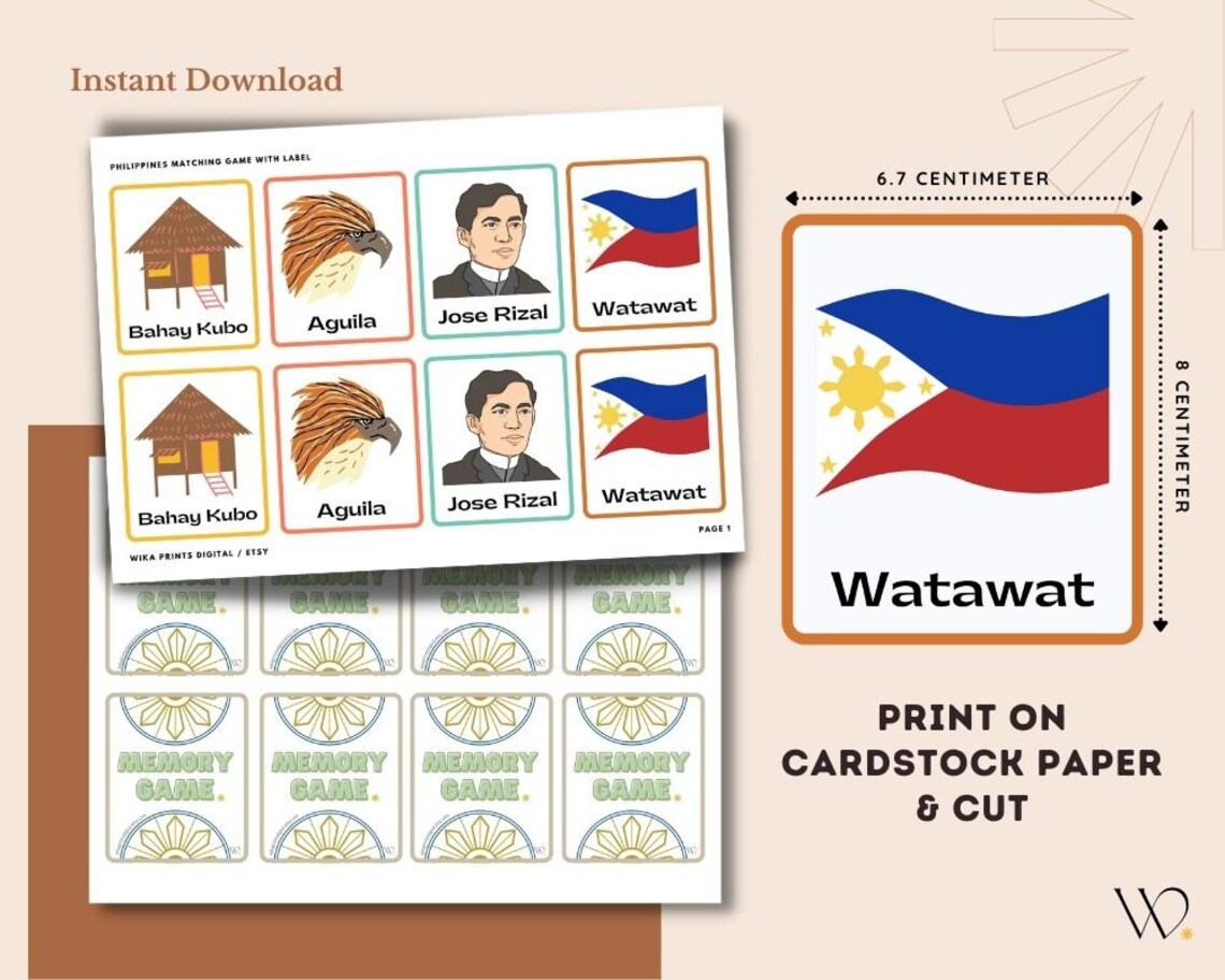 Philippines Matching Game (76 Paired Cards) Unique Filipino Themed ...