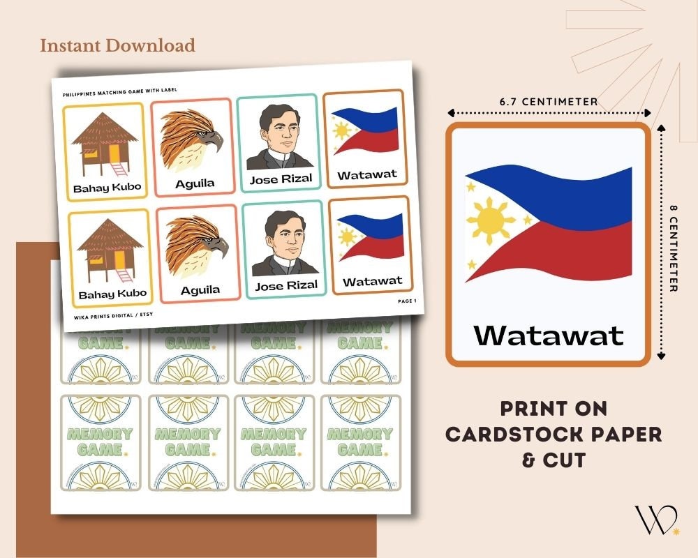 Philippines Matching Game (76 Paired Cards) Unique Filipino Themed ...