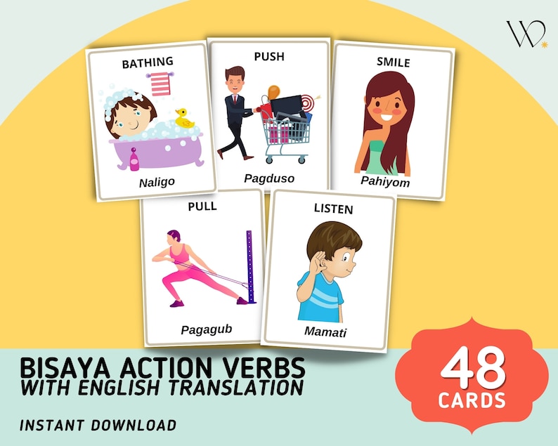 Bisaya Action Verbs Flashcards (48 Cards) With English Translation ...