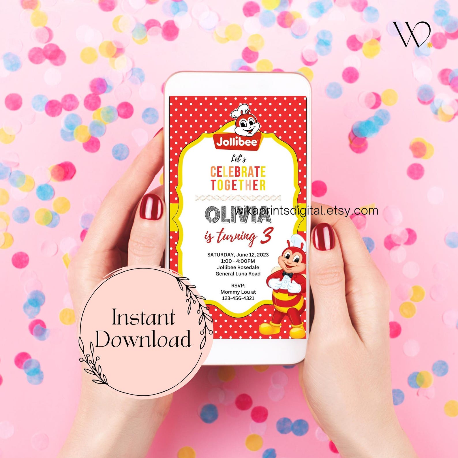 Editable Jollibee Birthday Invitation | Personalized Jollibee Birthday ...