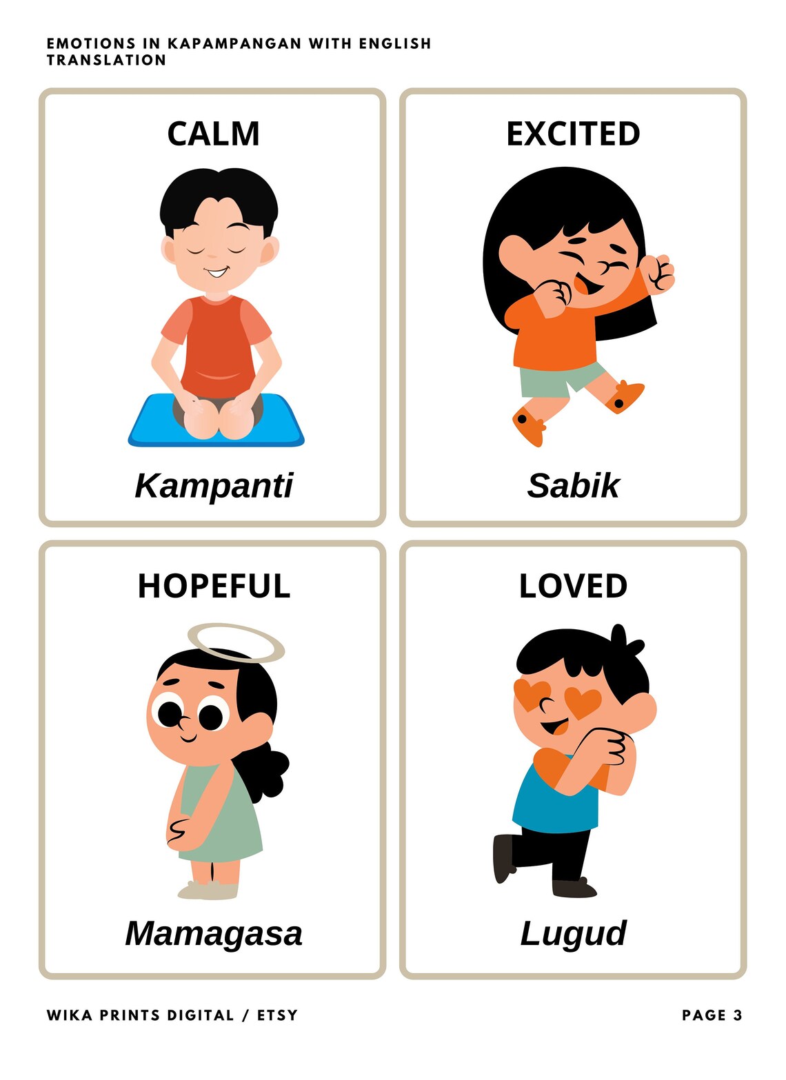 Kapampangan Emotions Flashcards (24 Cards) With English Translation ...