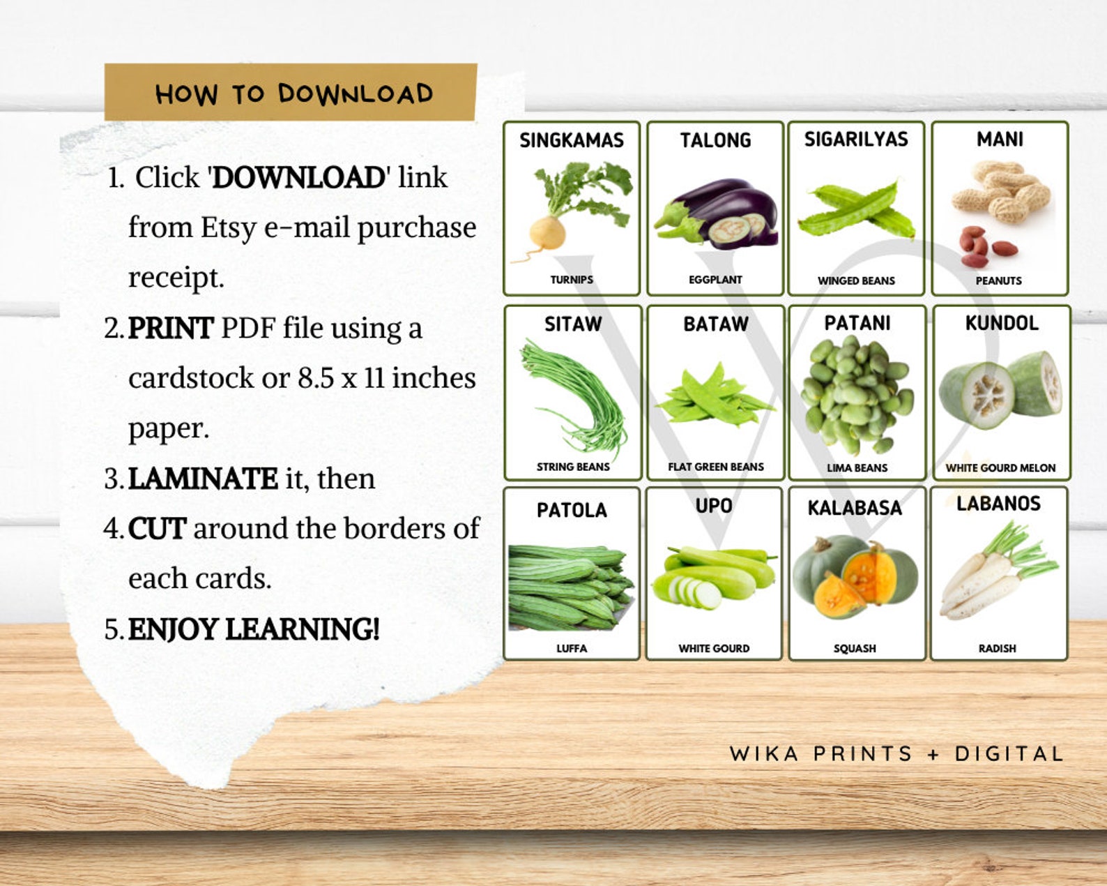 Bahay Kubo Vegetables 18 Cards Flashcards Tagalog | Etsy