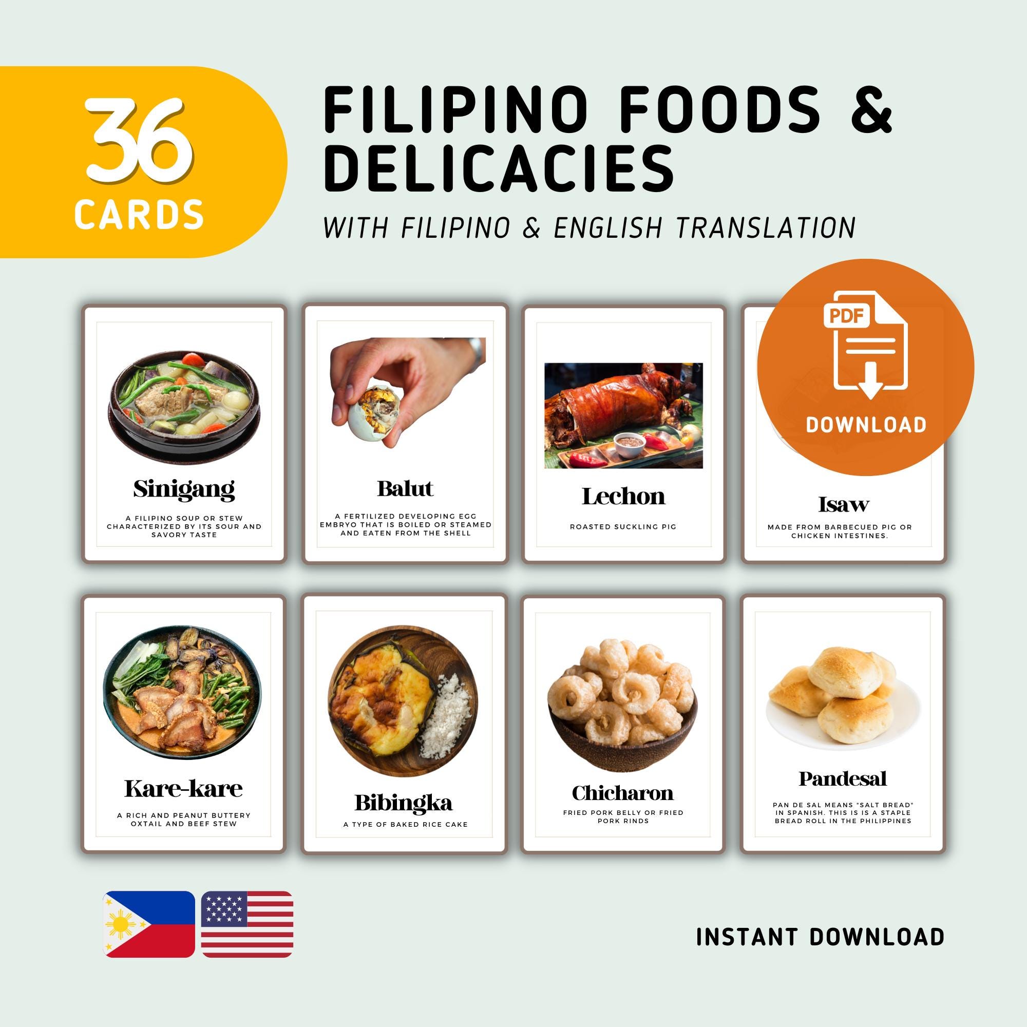 Filipino Foods Delicacies Flashcards (36 Cards) Filipino Flashcards ...