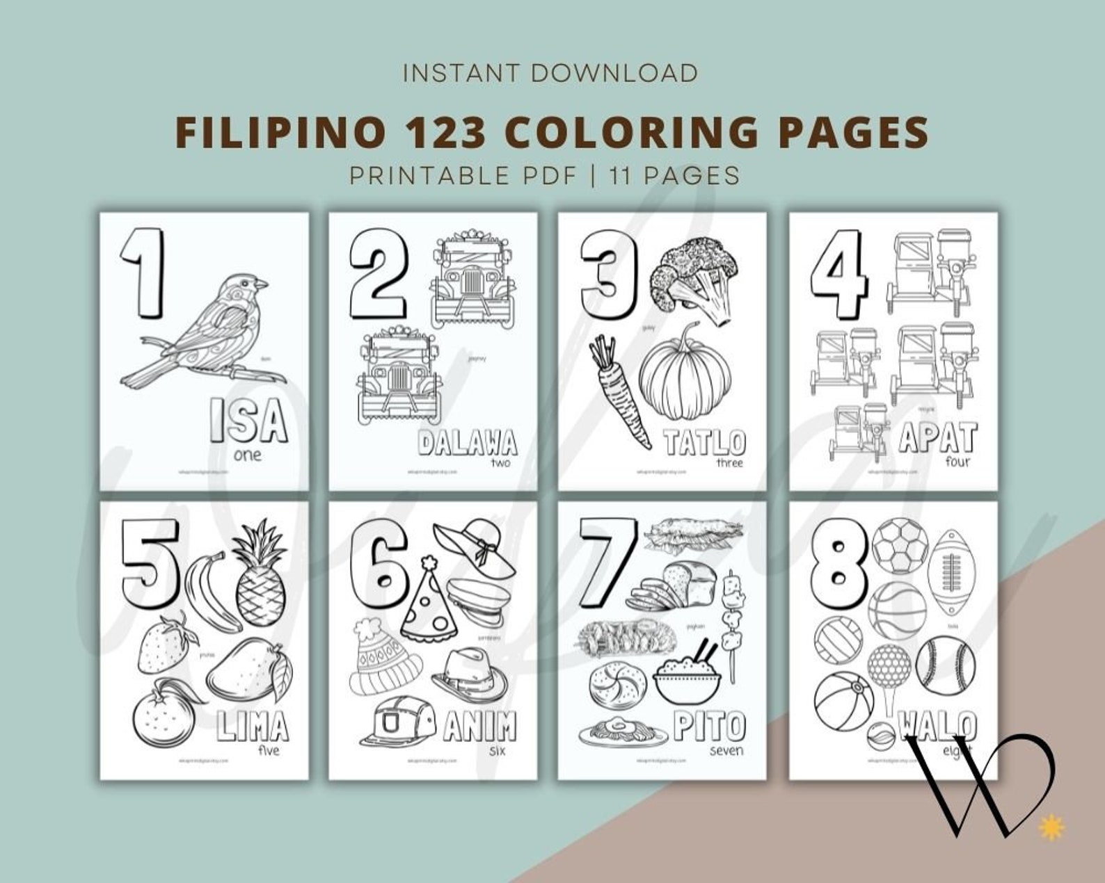 Filipino Numbers Coloring Pages 11 Printable PDF, Tagalog Coloring Book ...