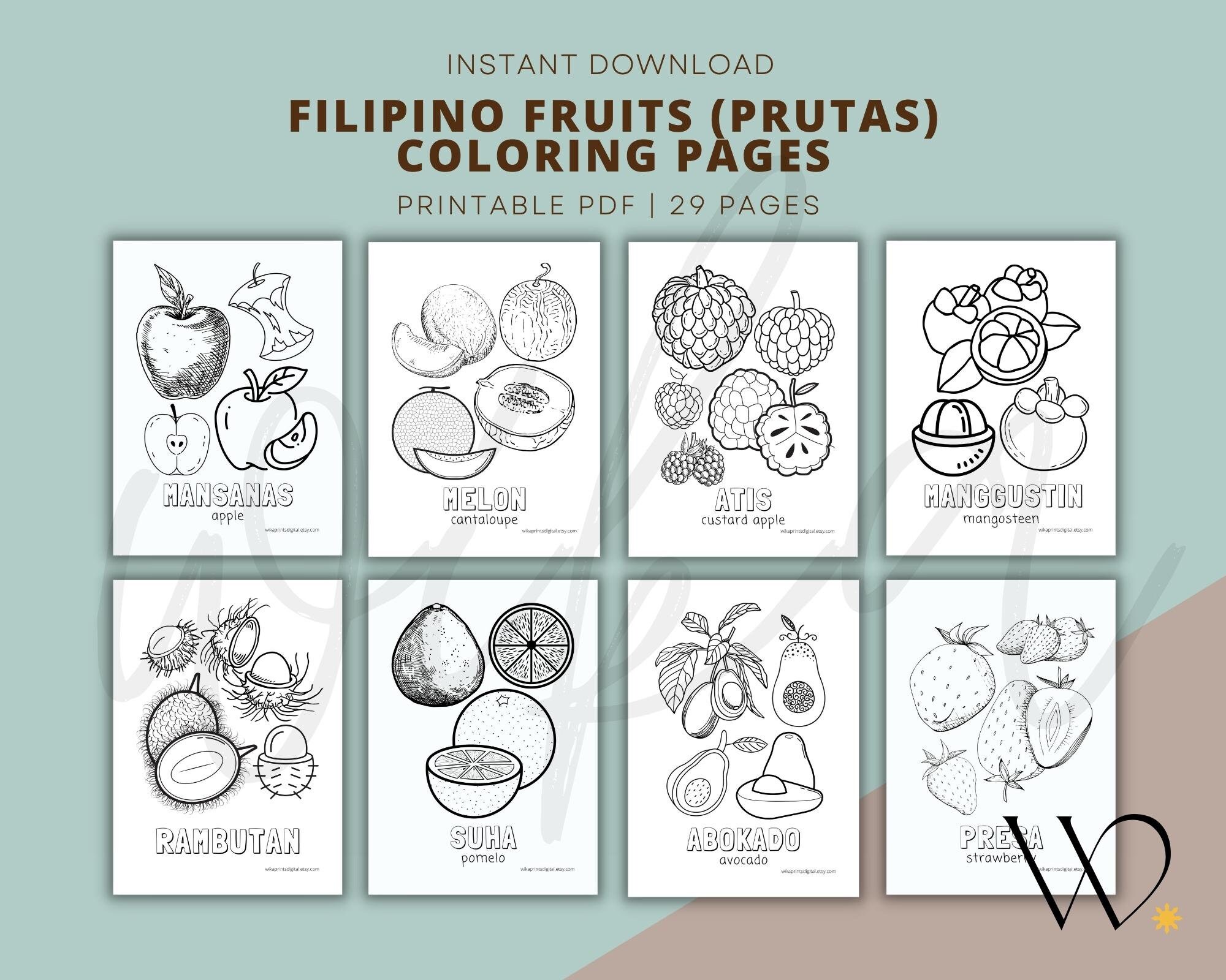 Fruits Coloring Pages (29 Pages) in Tagalog | Filipino Coloring Pages ...