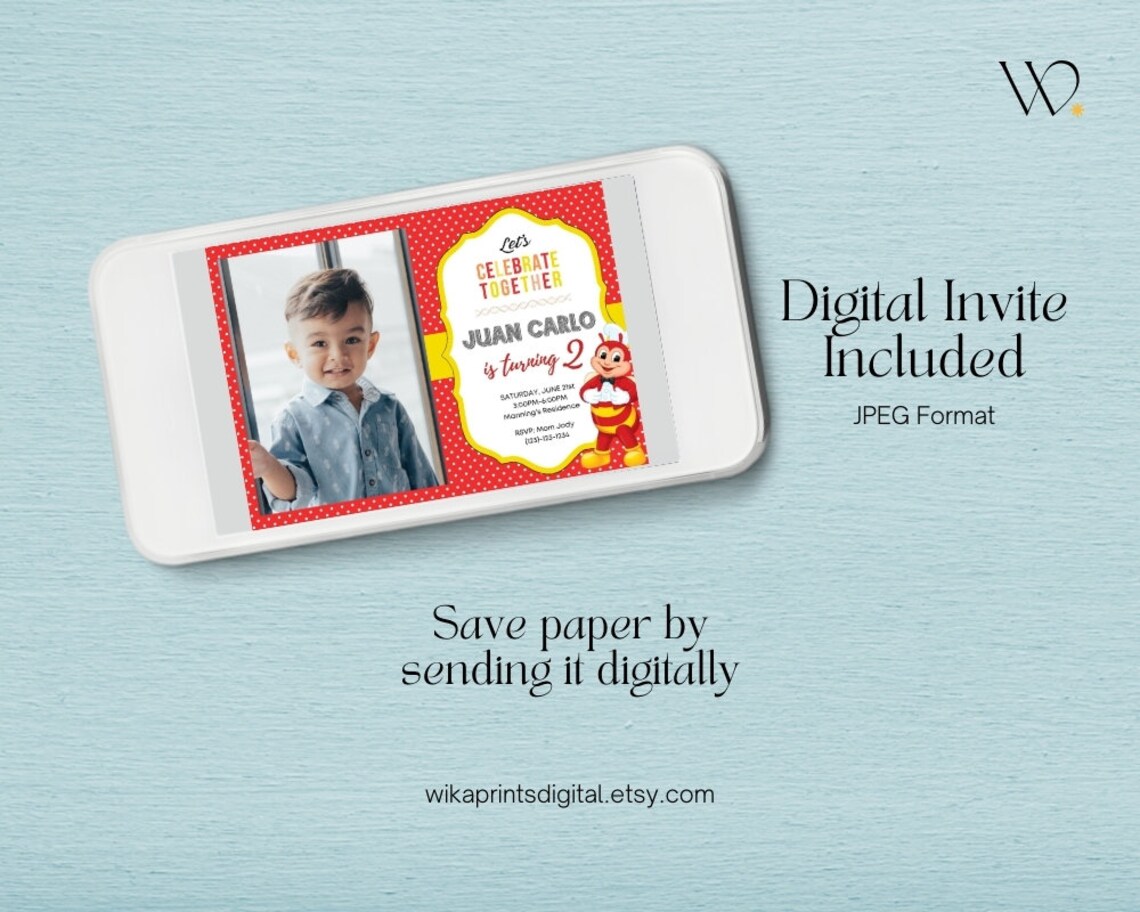 Jollibee Birthday Party With Photo Personalized Kids Invitation ...