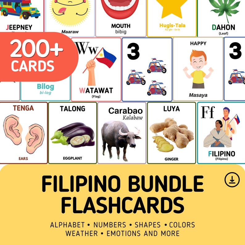 Filipino Flashcards Mega Bundle (200+ Cards) | Tagalog-english ...