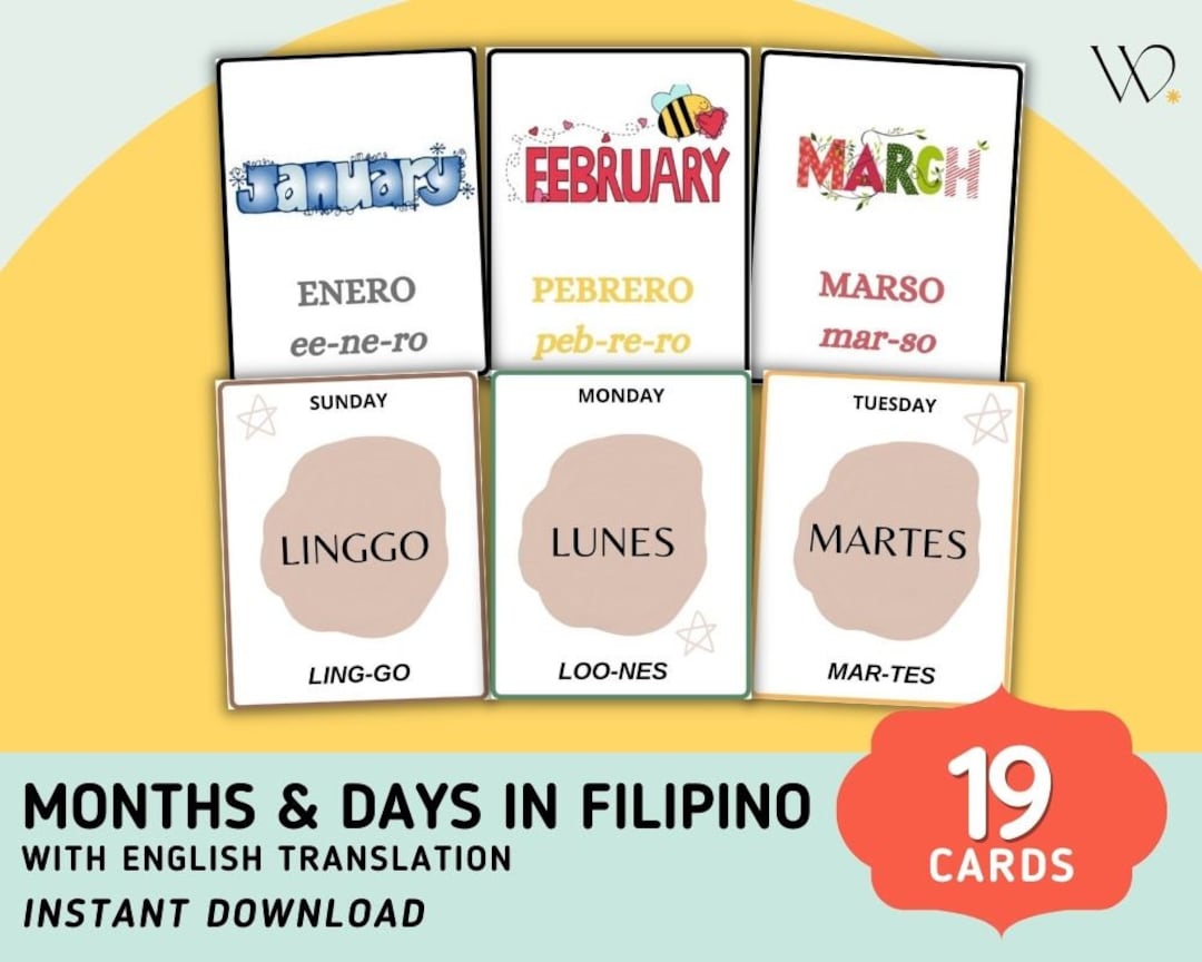 Days and Months With Tagalog Translation and Pronunciation - Printable ...