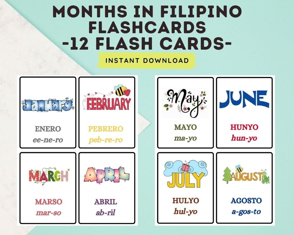 Days and Months With Tagalog Translation and Pronunciation - Printable ...