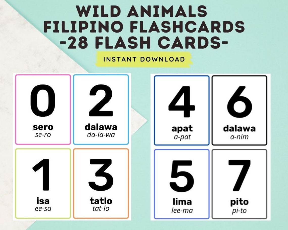 Numbers in Filipino (21 Cards) Flashcards- Tagalog Flashcards With ...