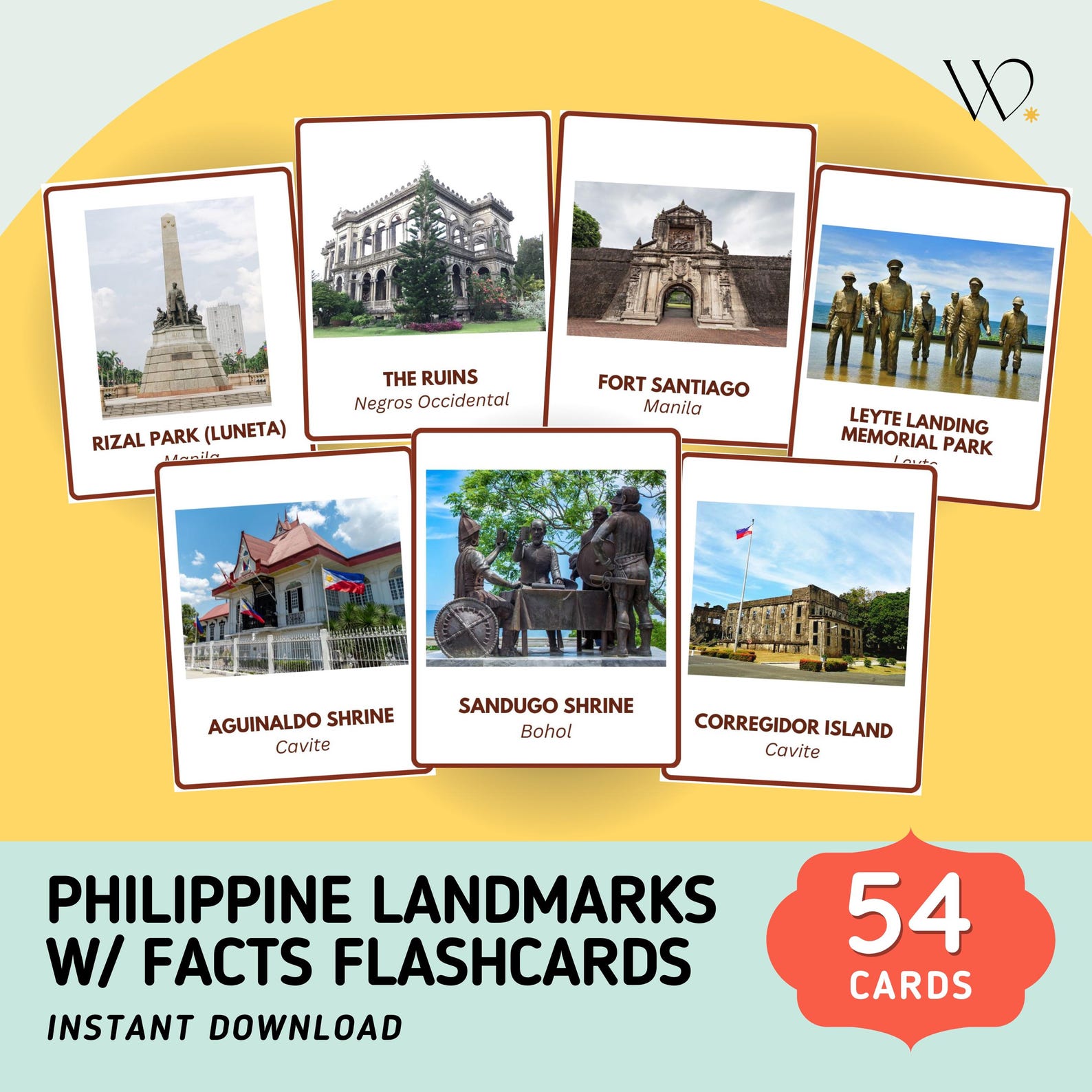 Philippine Landmarks (54 Cards) Flashcards, Filipino Flashcards ...