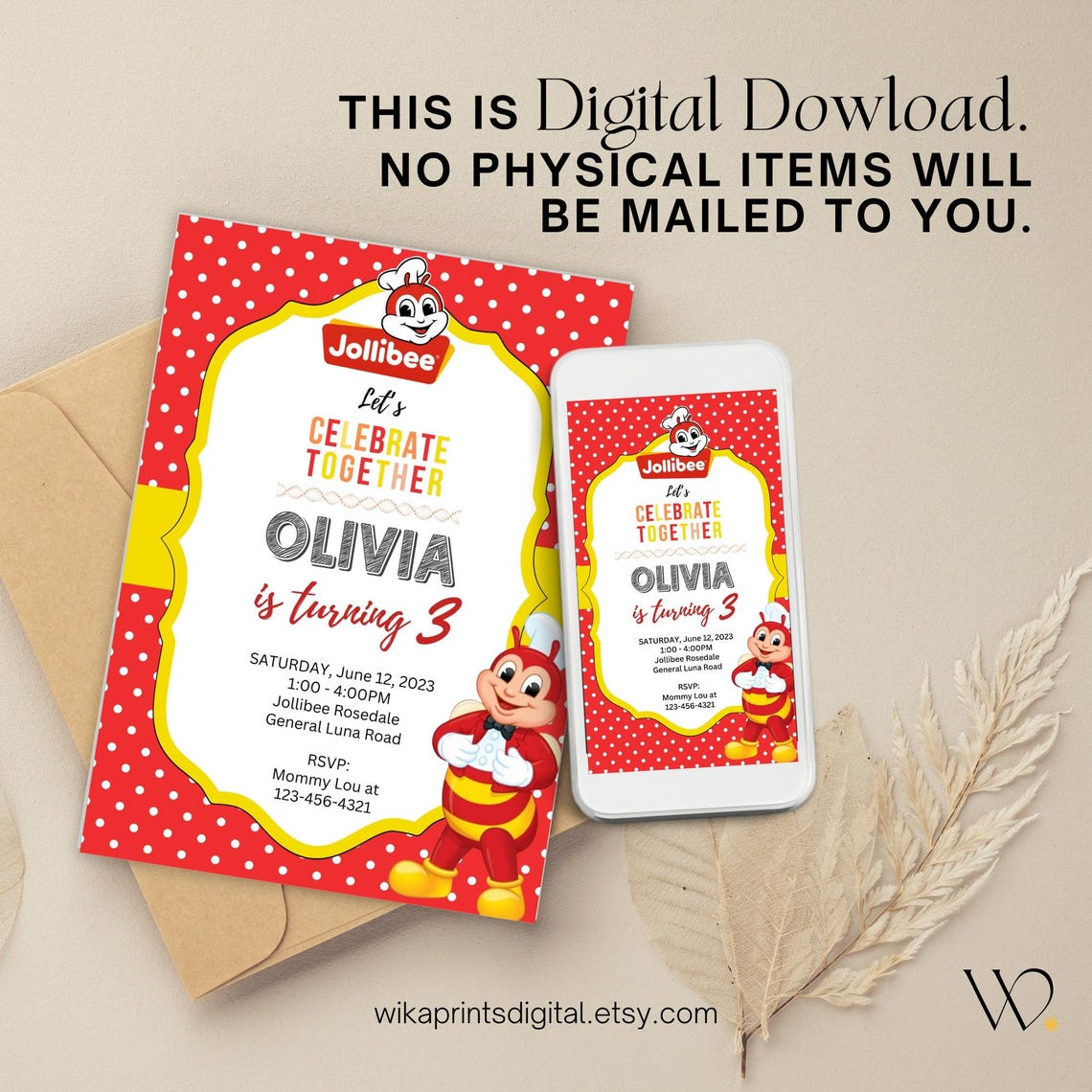 Editable Jollibee Birthday Invitation | Personalized Jollibee Birthday ...
