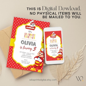 Editable Jollibee Birthday Invitation | Personalized Jollibee Birthday ...