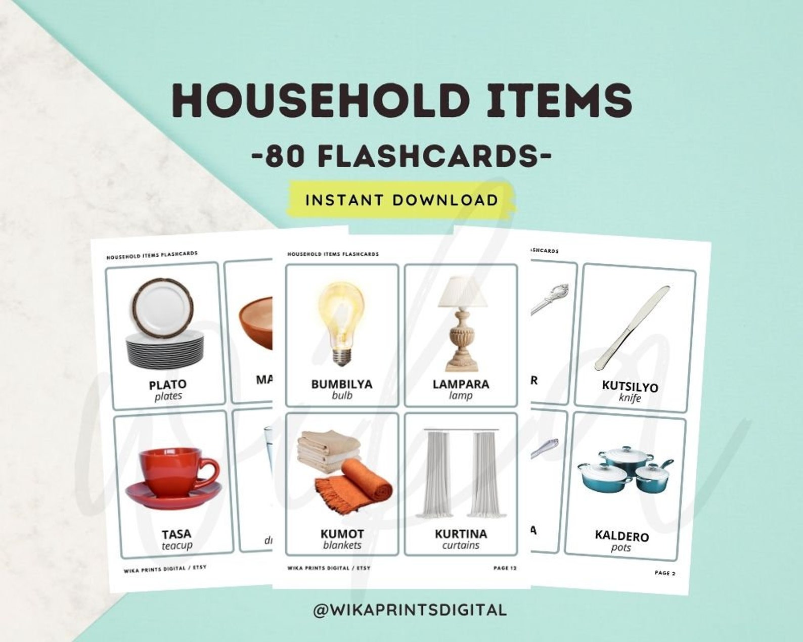 Household Items (80 Cards) Flashcards - With Tagalog Translation ...